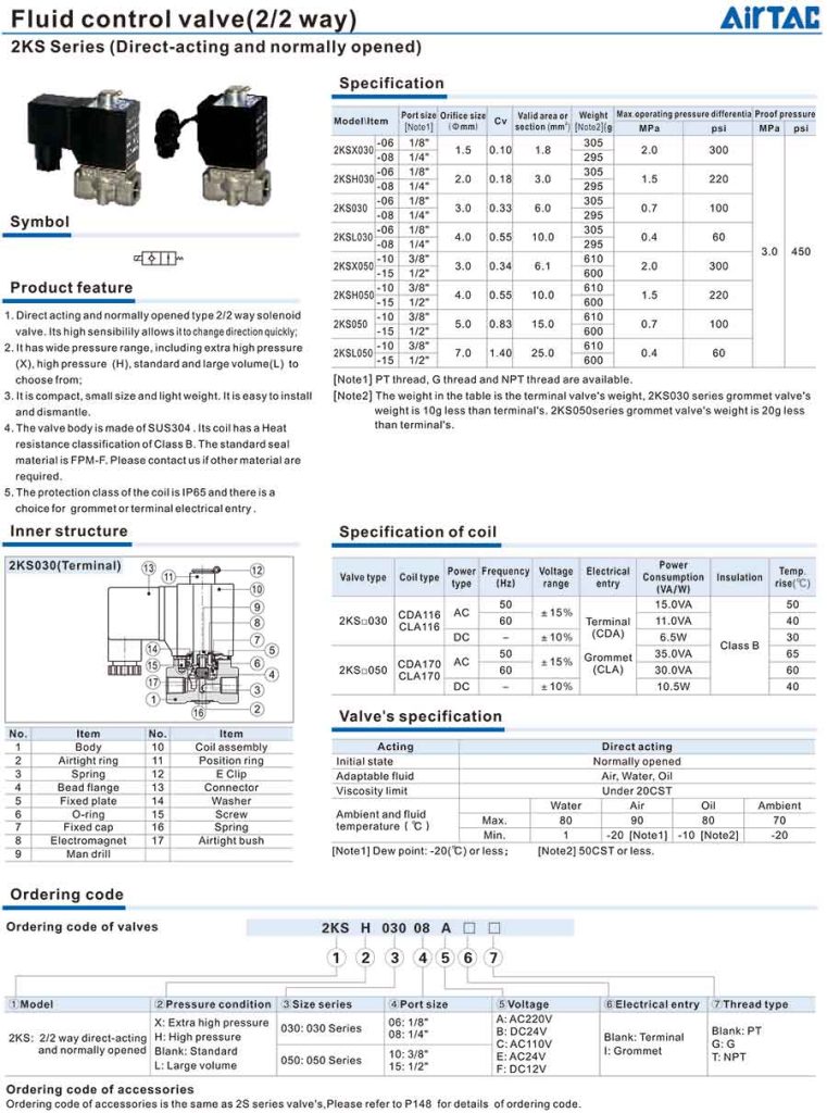 Van điện từ Airtac 2KS(Thường đóng và trực tiếp) - Codienhaiau.com