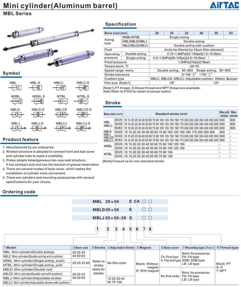 Xy lanh mini Airtac MBL, MBLC - Codienhaiau.com